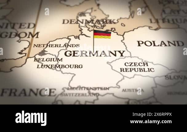 Germany flag showing on world map with 3d animation Stock Video Footage ...
