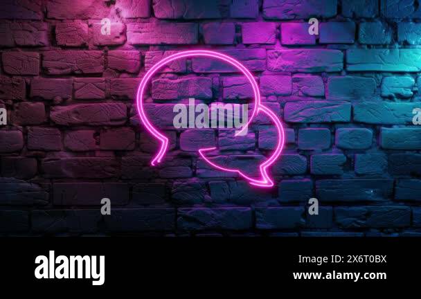 Video footage of Pink glowing Comment neon icon on brick wall ...