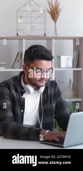 Vertical video. Remote freelancer. Home office. Internet work. Busy ...