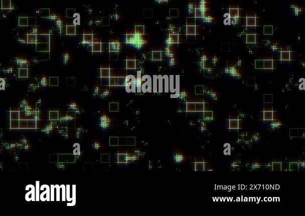 Bright mosaic. Annotation of the green shining LED background with points of movement ...