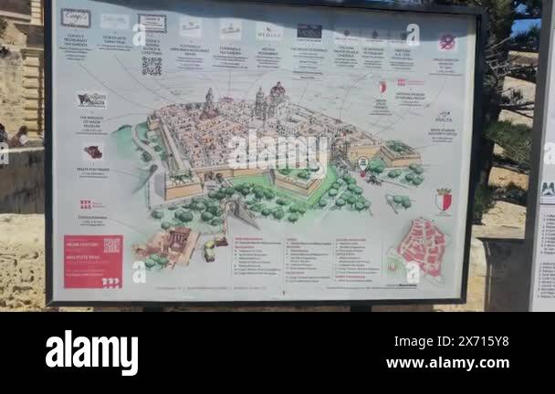 Mdina, Malta, may 2024 - Map of Silent city near the Mdina gate. High ...