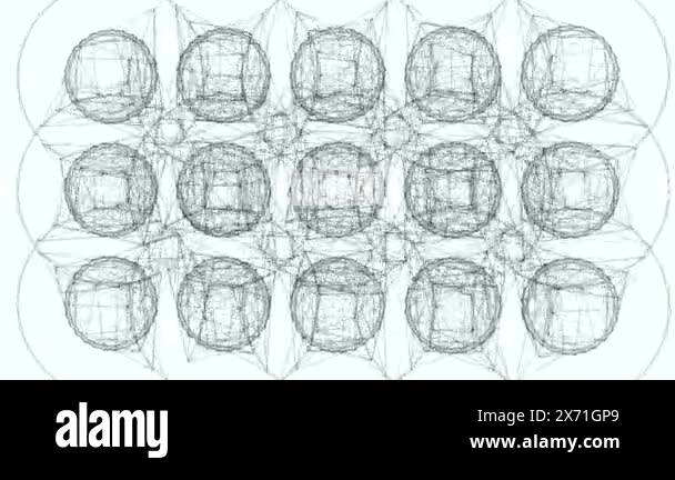 A symmetrical drawing of circles and squares in a grid pattern on a ...