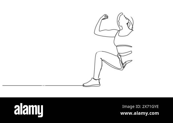 animated continuous single line drawing of woman flexing arm muscles ...