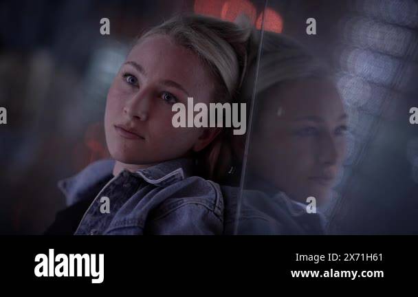Confident Female Person Moving Inside Hall of Mirrors Seeing Self ...