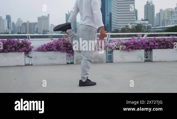 Older man doing pre-exercise routine warming up muscles dynamic ...