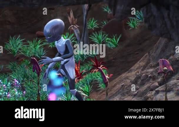 Alien in Uniform Looks Around, Rocks, Extraterrestrial Planet 3D ...
