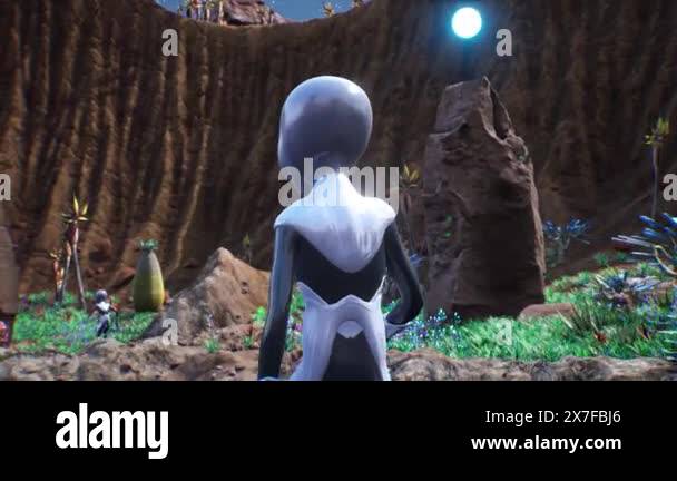 Alien in Uniform Walks, Energy Spheres, Plants, Extraterrestrial Planet ...