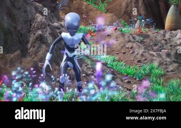 Extraterrestrial Planet, Alien in Uniform Looks Around 3D Animations ...