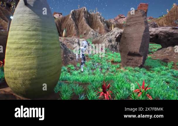 Alien in Uniform Looks Around, Extraterrestrial Planet 3D Animations ...