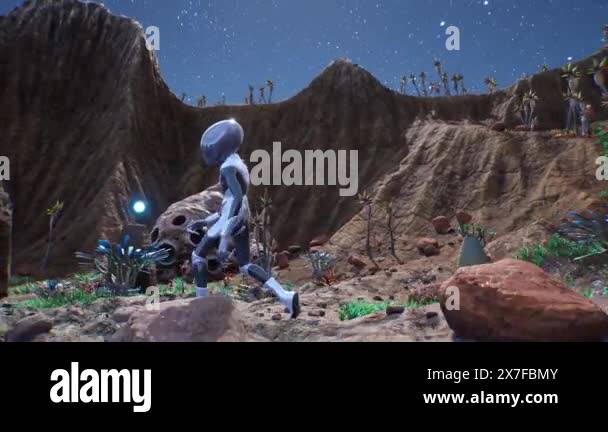 Alien in Uniform Walks, Plants, Extraterrestrial Planet 3D Animations ...