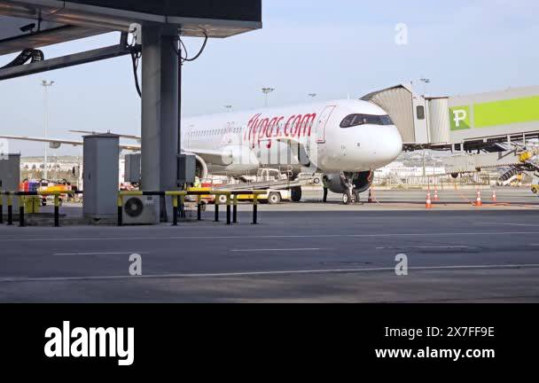 Istanbul, Turkey - 14 April 2024: Pegasus airlines plane getting ready ...
