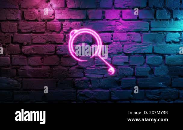 Video footage of Pink glowing Frying pan Icon neon icon on brick wall ...