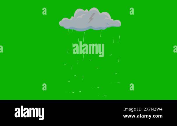 Rainy cartoon cloud, drops of rain on green screen background motion ...