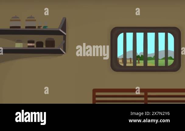 village living room animation, poor farmer house, day to night motion ...