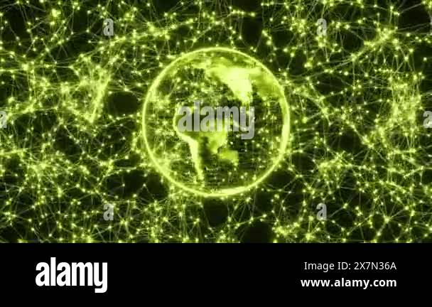 Holographic Earth spinning around connected plexus lines. Seamless ...