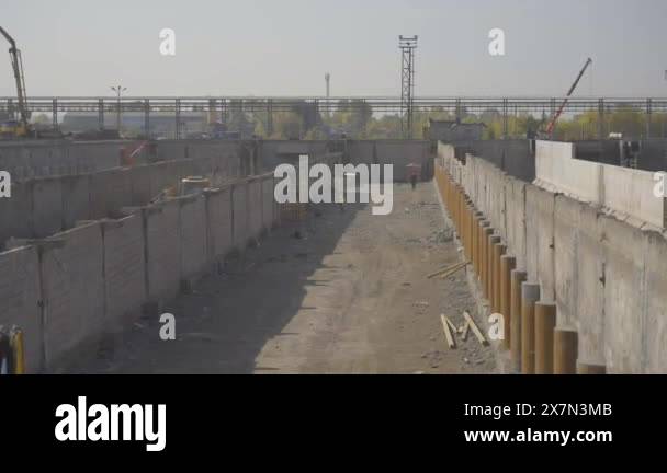 Empty concrete basin of primary rainwater settling tank under ...