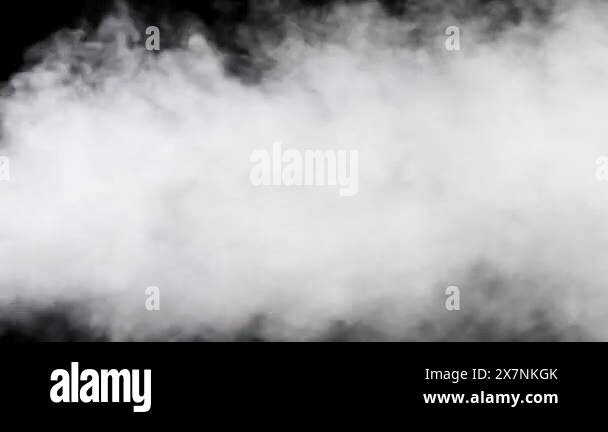 Dense, white smoke billows across a black background, captured in smooth slow motion at 120fps ...