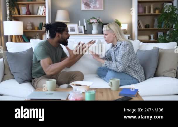 Communication problems, relationship difficulties. Young couple man and ...