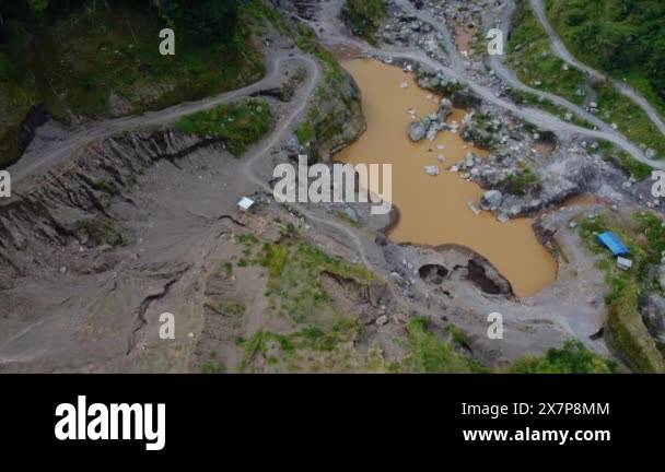 4k aerial footage of the Mount Merapi area, consisting of ravines that ...