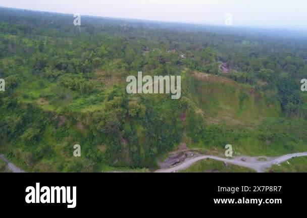 4k aerial footage of the Mount Merapi area, consisting of ravines that ...