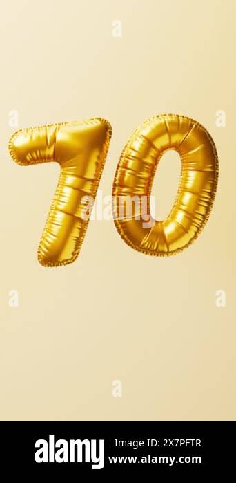 Golden balloons Number 70 rise and float animation. Anniversary concept ...