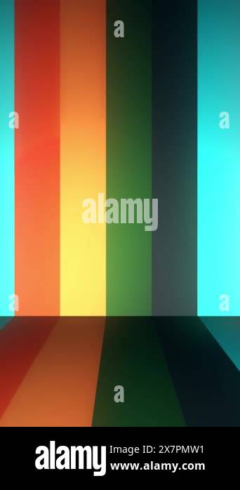 Abstract background with animation of moving colorful stripes on walls ...