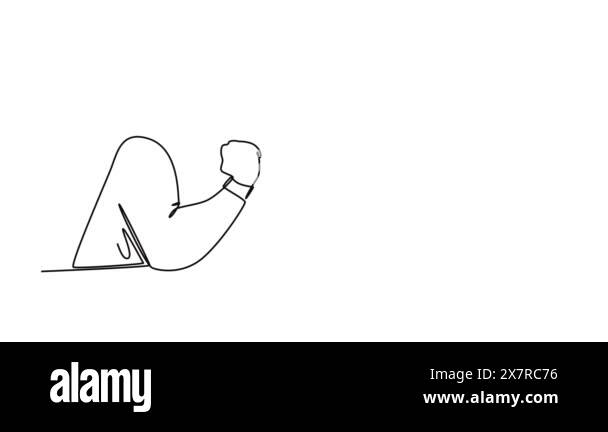 Self drawing animation of single line draw young male manager sitting ...