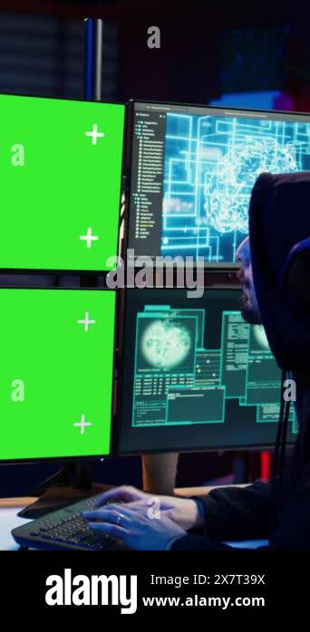Vertical Video Cybercriminal Using Ai Deep Learning To Produce Virus Corrupting Data On Mockup