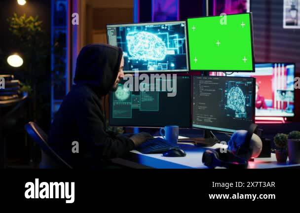 Hacker using green screen PC and AI to find unpatched connections and ...