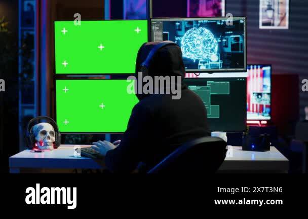 Hacker listening music while using isolated screen PC and AI to steal ...