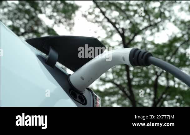 EV electric vehicle recharging battery from EV charging station in ...