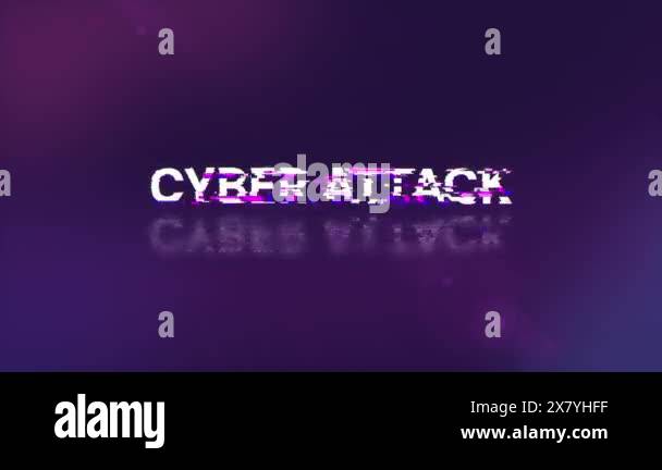Cyber attack text with screen effects of technological failures ...