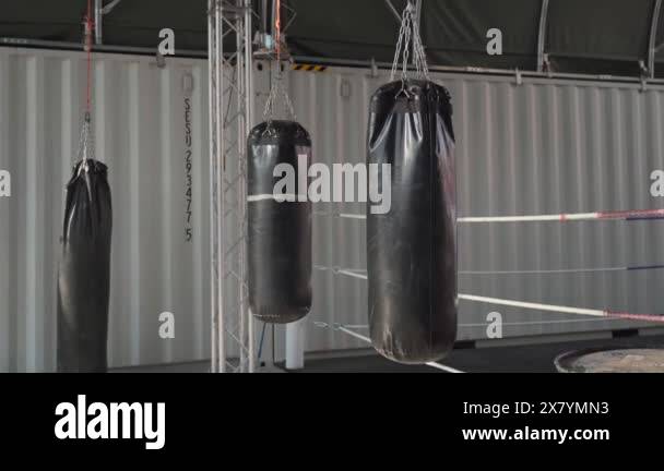 Street arena for boxing and martial arts practice without people. Empty ...