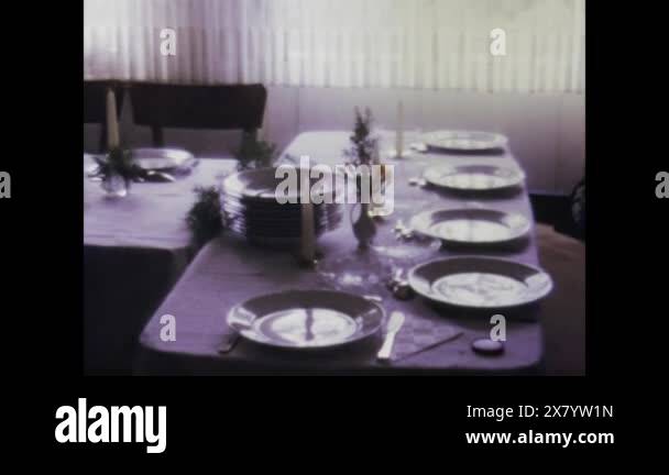 Berlin, Germany may 1967: Vintage footage of an elegantly set dining ...