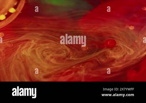 Color mist swirl. Ink water splash. Oil bubbles. Blur red yellow paint ...
