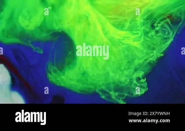 Paint water drop. Neon fluid splash. Blur bright green blue color ...