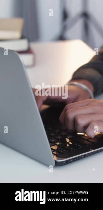 Vertical video. Keyboard typing. Remote job. Internet communication ...