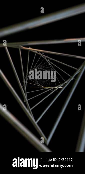 Vertical video - slowly moving through a shiny metallic triangular ...