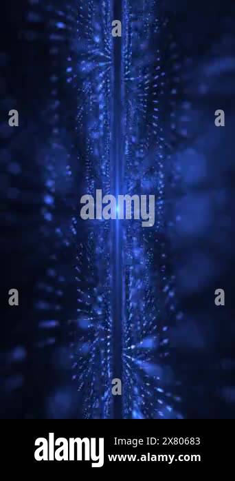 Vertical video - technology background with a flowing digital fractal wave of glowing blue ...