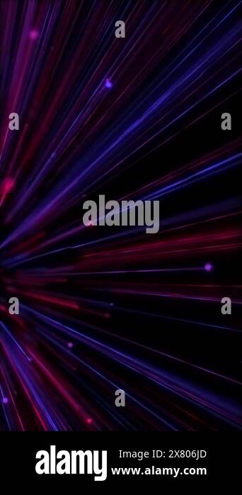 Vertical video - a high speed stream of neon red and blue digital fiber ...