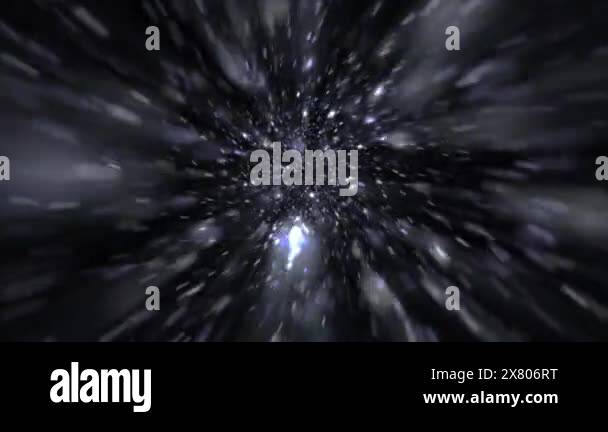 Cosmic interstellar hyperspace motion background animation. Flying at warp speed through glowing ...