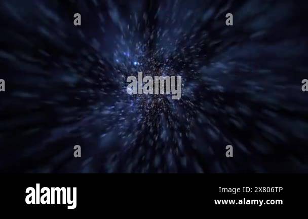 Cosmic interstellar hyperspace motion background animation. Flying at warp speed through glowing ...