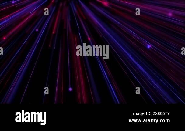 A high speed stream of neon red and blue digital fiber optic light beam ...