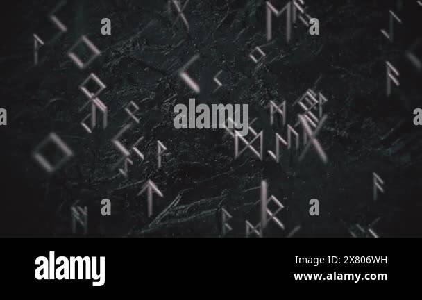 Dark grunge runic motion background with gently moving metallic runes ...