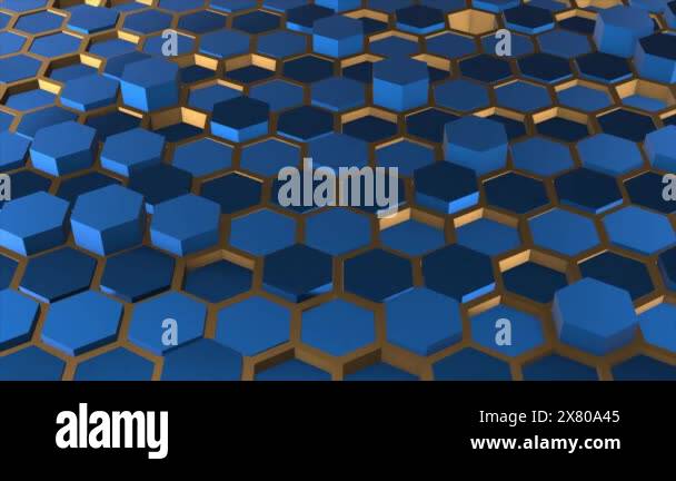 Animated Simple 3d Royal blue hexagonal geometrical shapes with golden ...