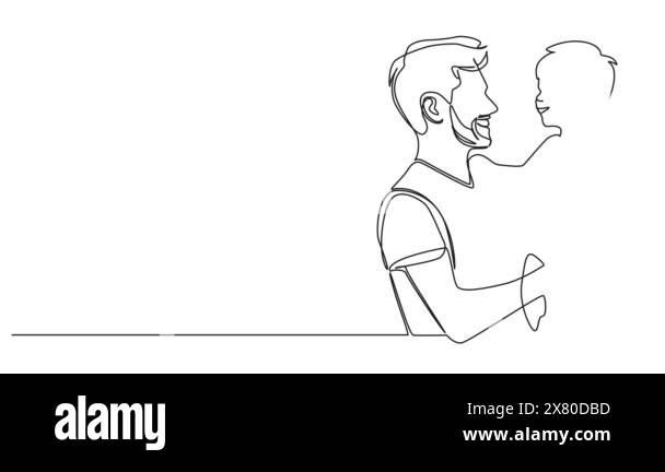 animated continuous single line drawing of dad holding toddler on his ...