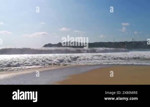 Extremely high huge big powerful surfer waves on the tropical beach in ...