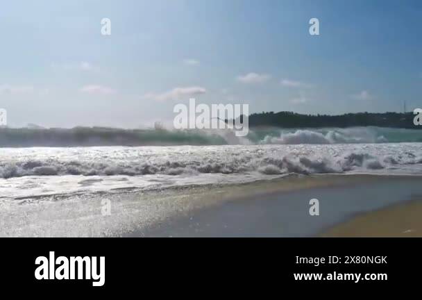 Extremely high huge big powerful surfer waves on the tropical beach in ...