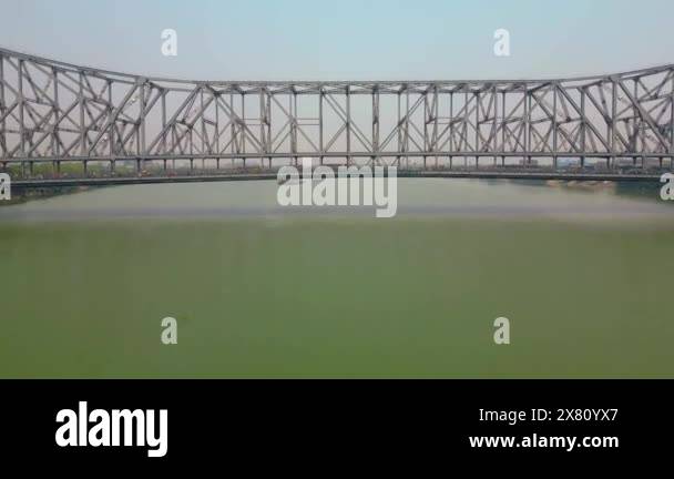 Aerial view of Howrah Bridge, This is a balanced steel bridge over the ...