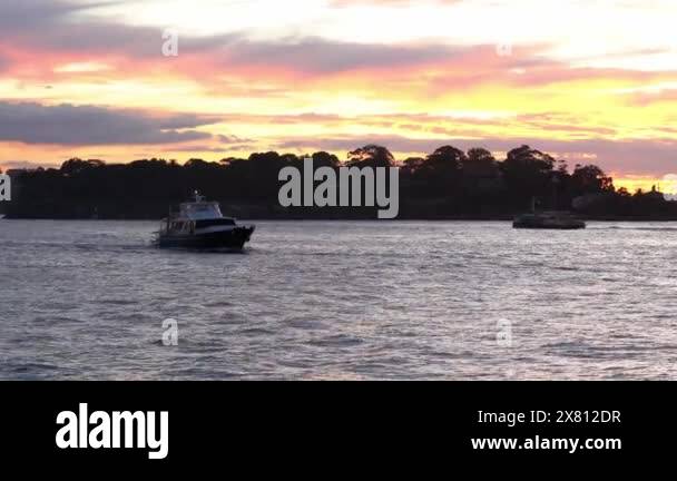Beautiful sunset over Sydney Harbor, looking towards Goat Island and ...
